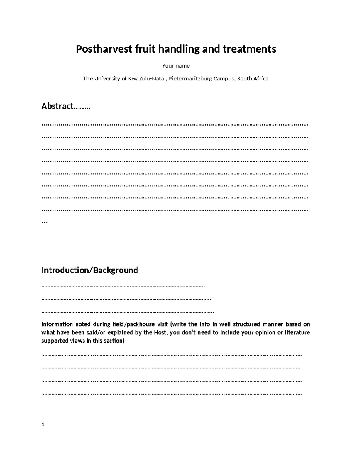 Prac report Template - work - Postharvest fruit handling and treatments ...