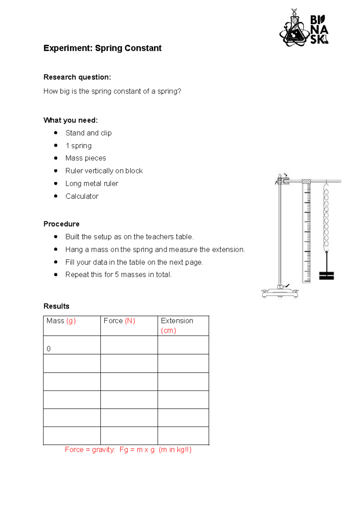 Spring Constant Experiment: Measuring k Value - Studocu
