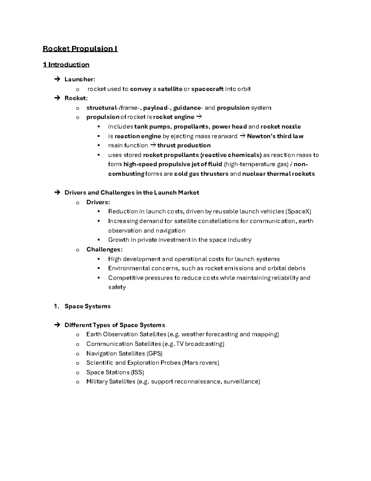 Rocket Propulsion I: Overview of Launch Systems and Mechanics - Studocu