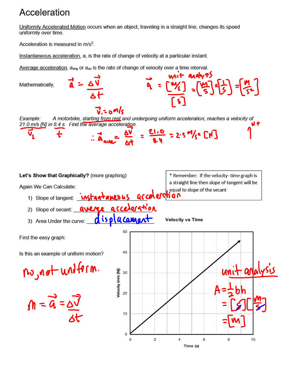 1.4a - Understanding Uniformly Accelerated Motion and VT Graphs - Studocu