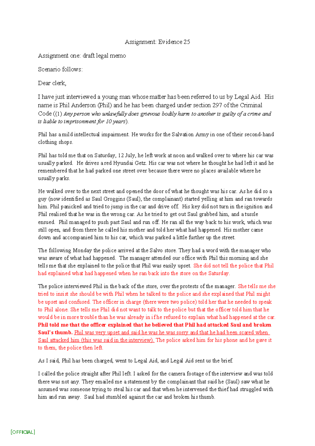 Evidence 25: Draft Legal Memo on Phil Anderson's Case - Studocu