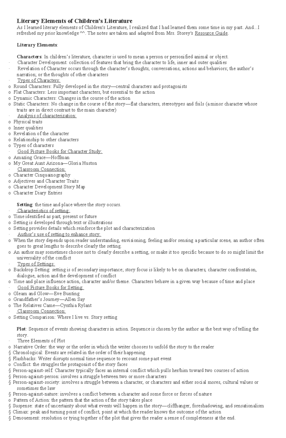 Literary Elements OF Children'S Literature - Literary Elements of ...