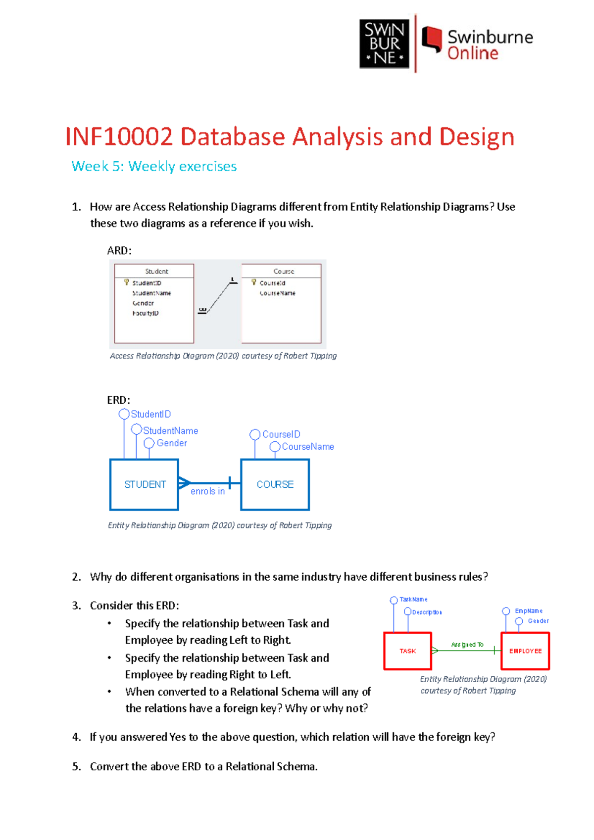 INF10002 Weekly exercises Week 5 - INF10002 Database Analysis and ...