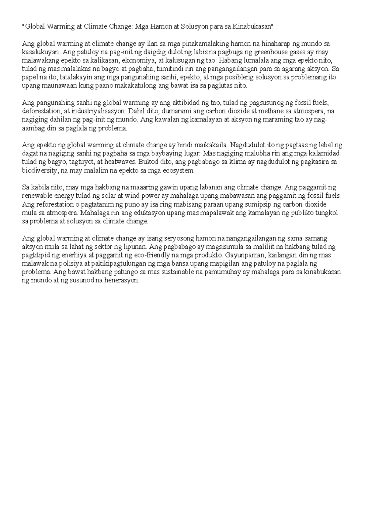 G4 - Global Warming at Climate Change: Mga Hamon at Solusyon - Studocu