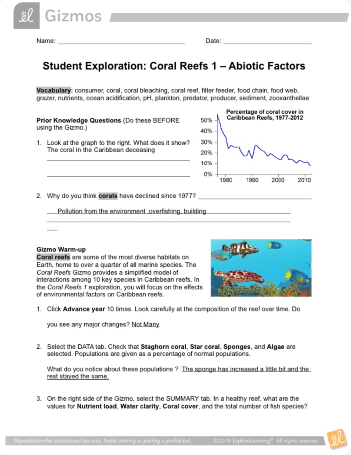 Student Exploration: Coral Reefs 1 – Abiotic Factors Analysis - Studocu