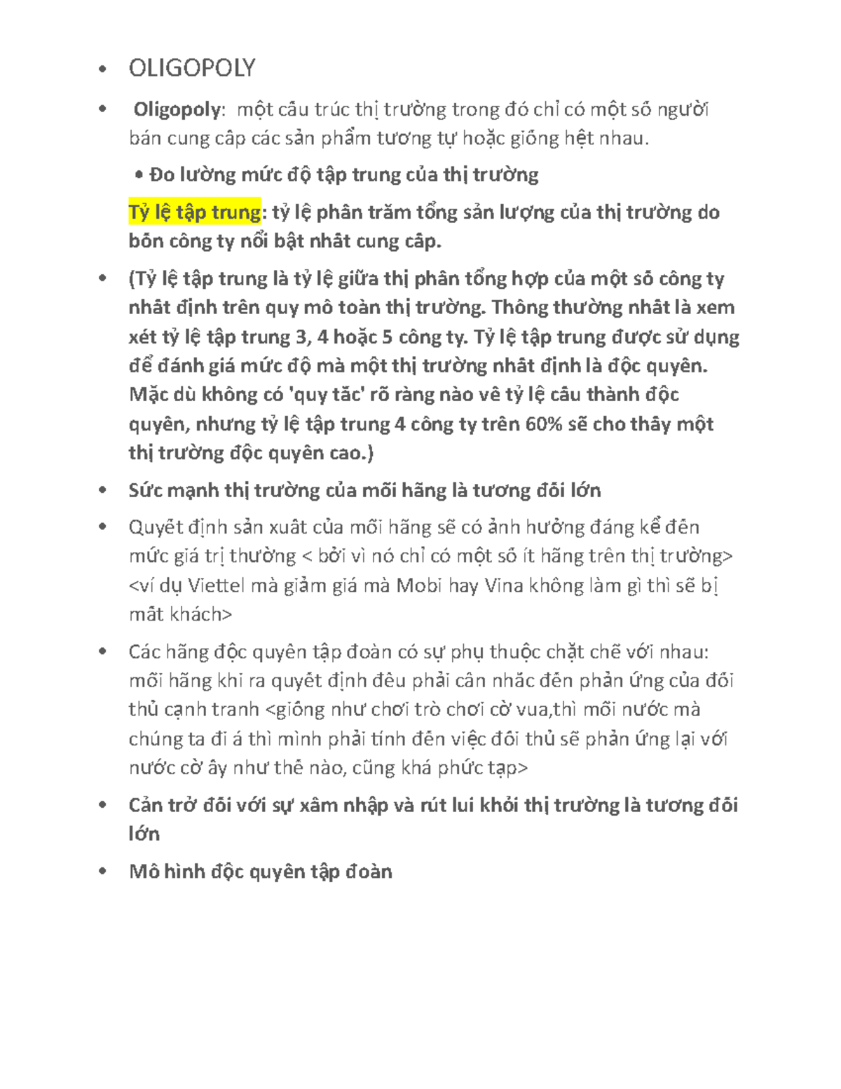 Oligopoly - ảẩươựặệ - Đo l ng m c đ t p trung c a th tr ngườứộậủịườ T l ...