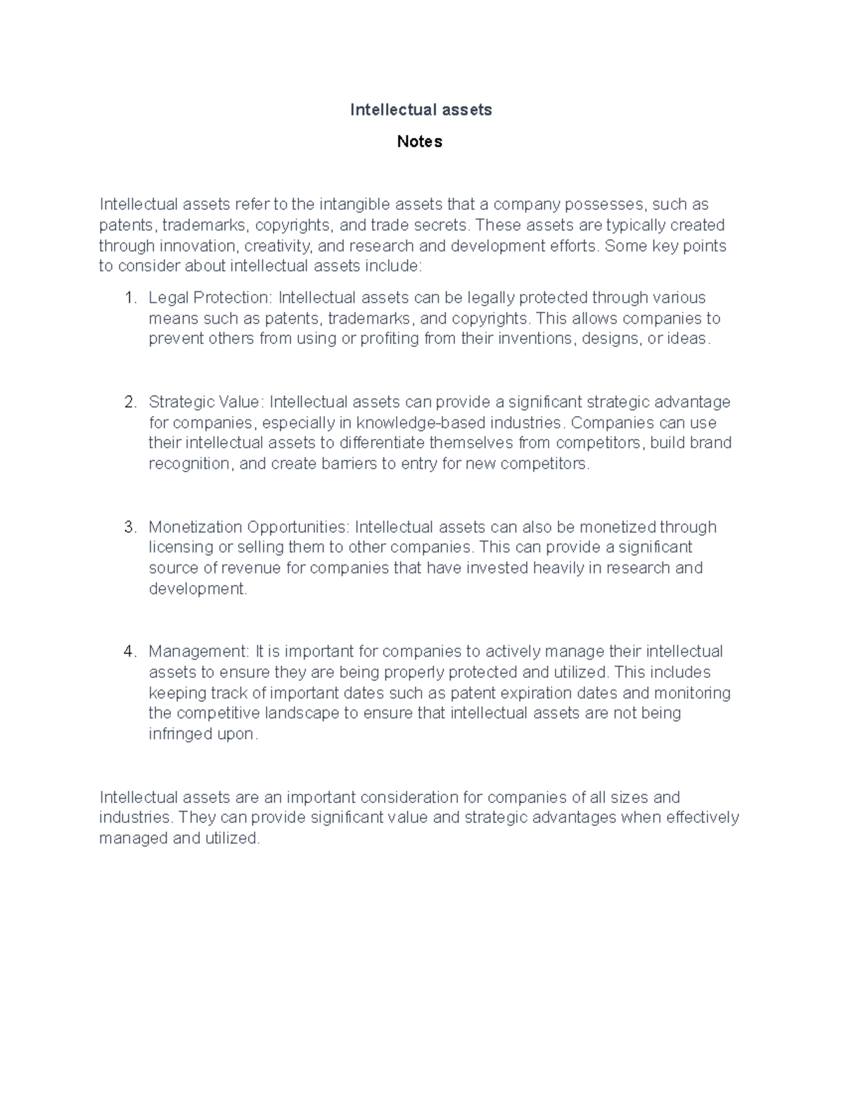 INT 301: Intellectual Assets Notes for Strategic Management - Studocu