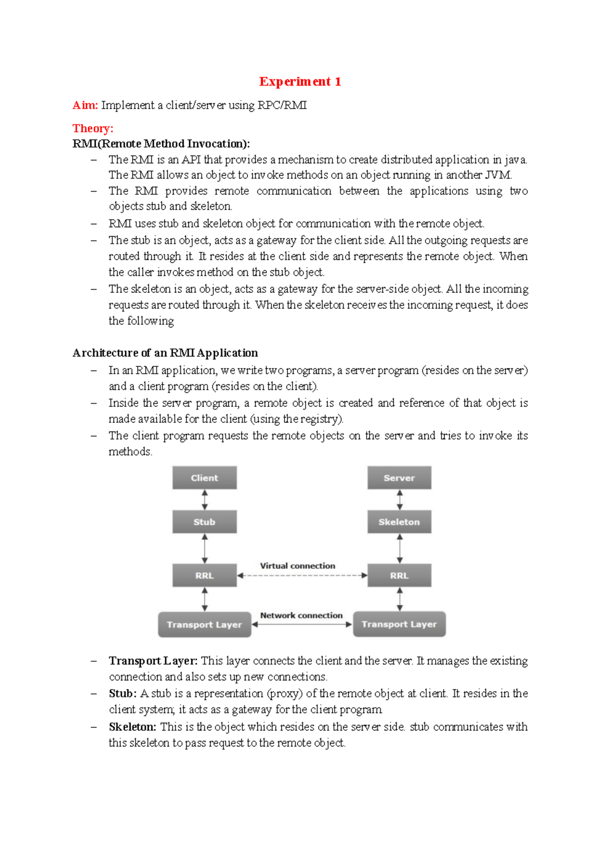 BEA111 Client/Server Implementation via RMI - Experiment 1 - Studocu