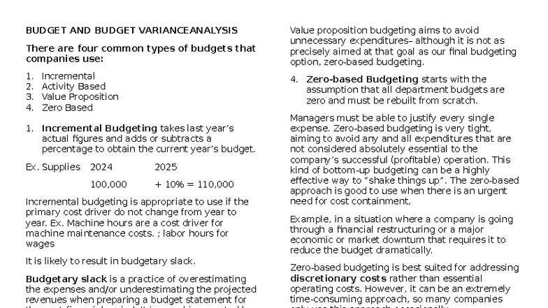 BUDGET AND VARIANCE ANALYSIS: Types and Strategies for 2024 - Studocu