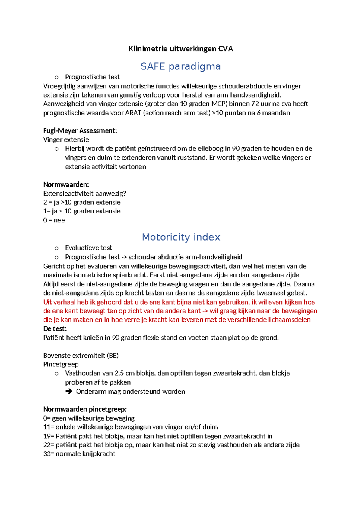 Klinimetrie Uitwerkingen CVA: Prognostische Tests en Evaluaties ...