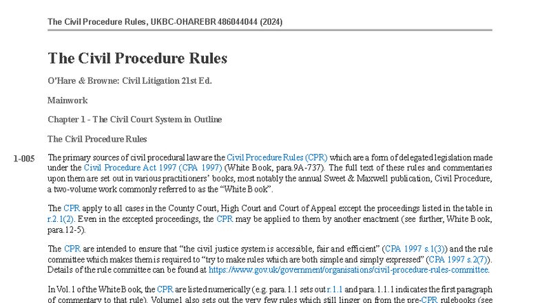 Civil Procedure Rules Overview (486044044) - Chapter 1: The Civil Court ...