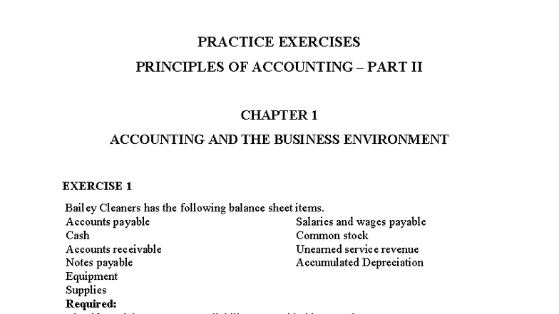 Practice Exercises Solutions: Principles of Accounting II - Chapter 1 ...