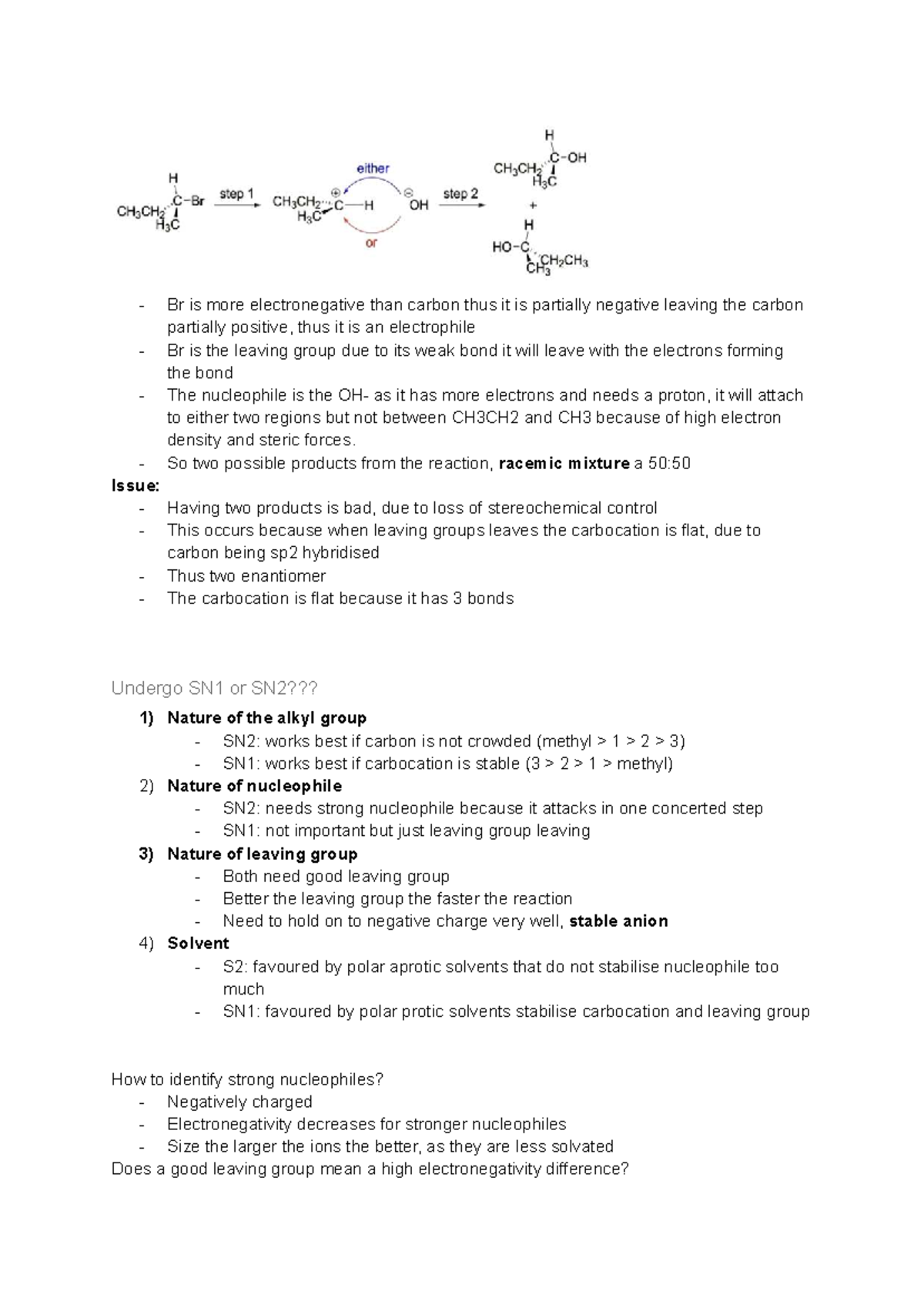 CHEM 2 - SN1, SN2, E1, E2 Reaction Mechanisms Notes - Studocu