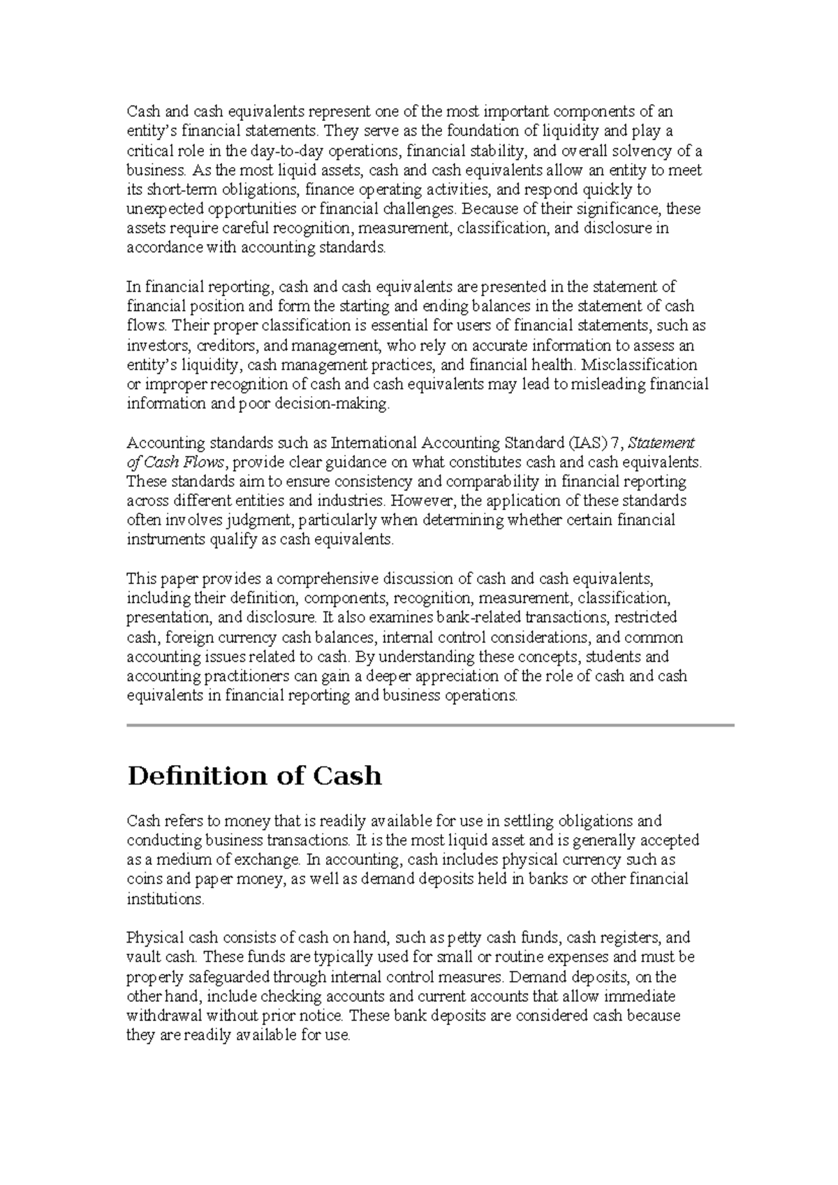 CCE - Lesson on Cash and Cash Equivalents in Financial Reporting - Studocu