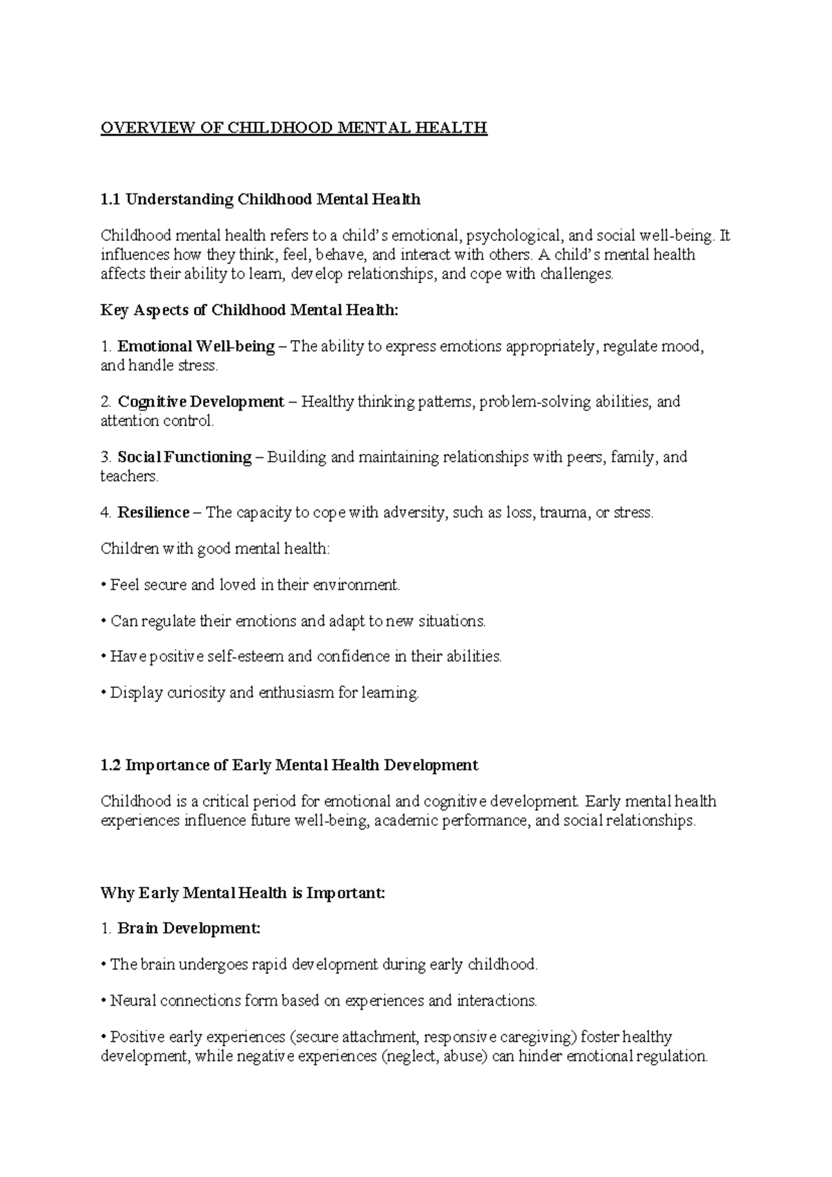 Child Development (CD) Module 1: Overview of Childhood Mental Health ...