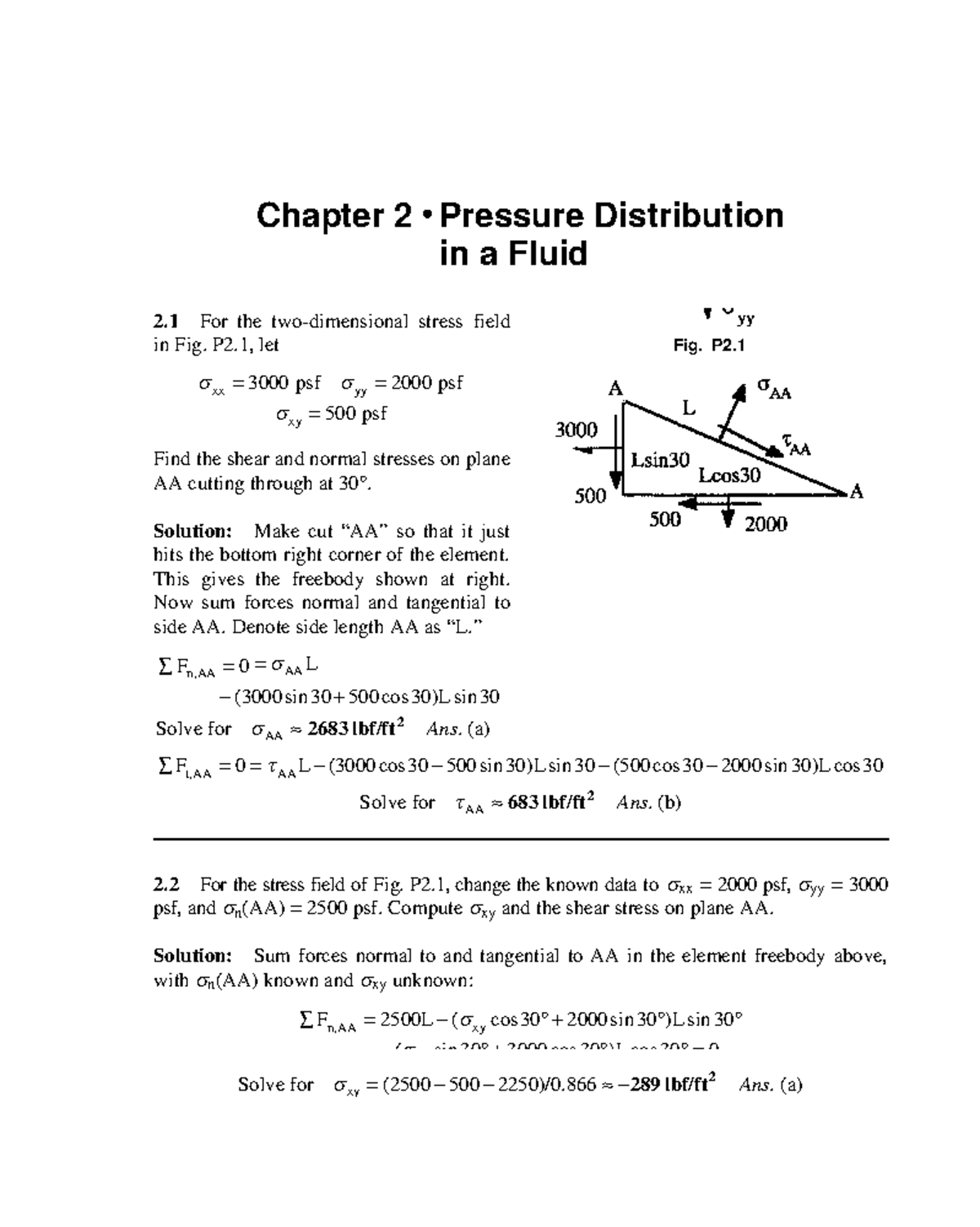 Chapter 2: Pressure Distribution in Fluids - Solutions Manual (Fluid ...