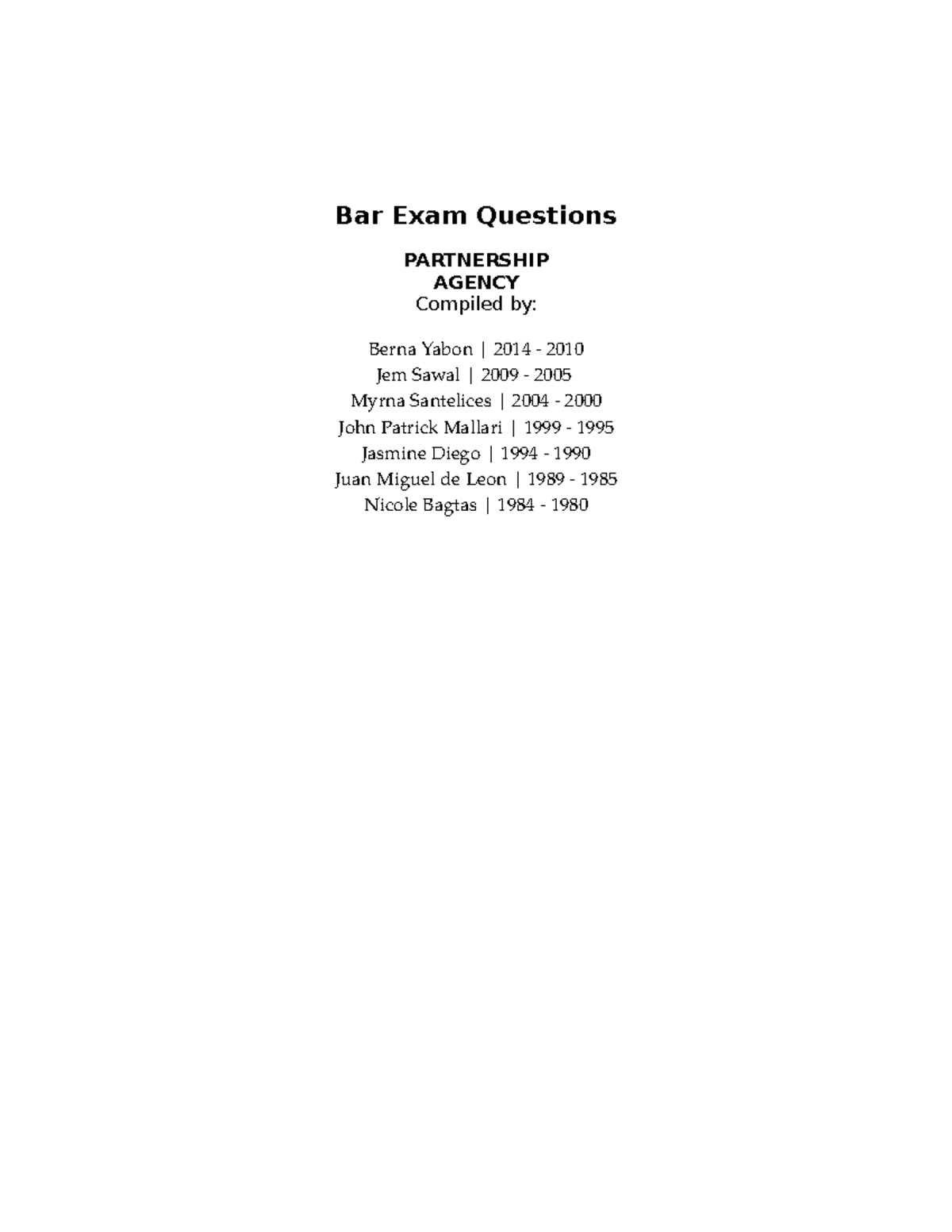 329446075 Bar Exam Questions on Partnership and Agency Concepts - Studocu