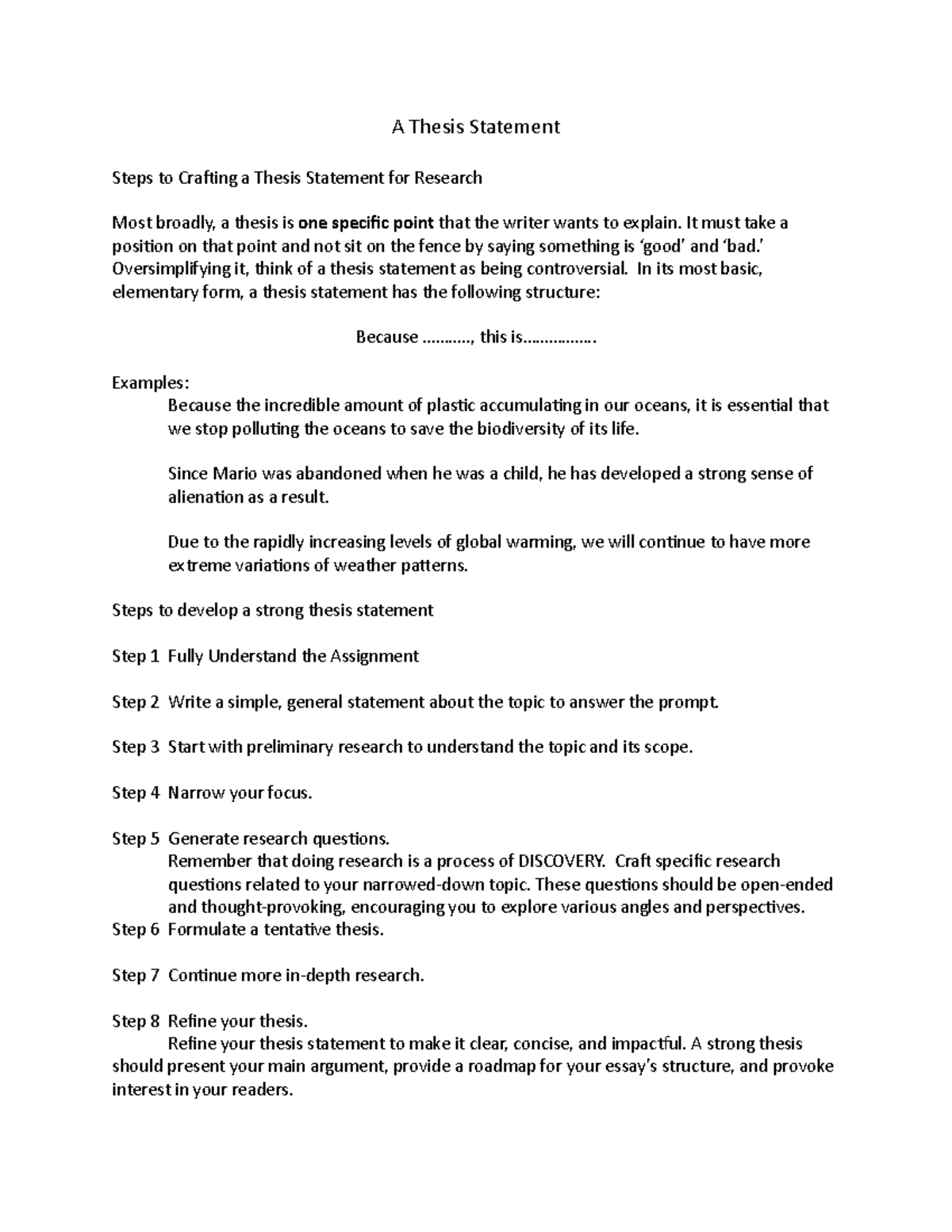 Thesis Statement Development Steps for Research Writing - Studocu