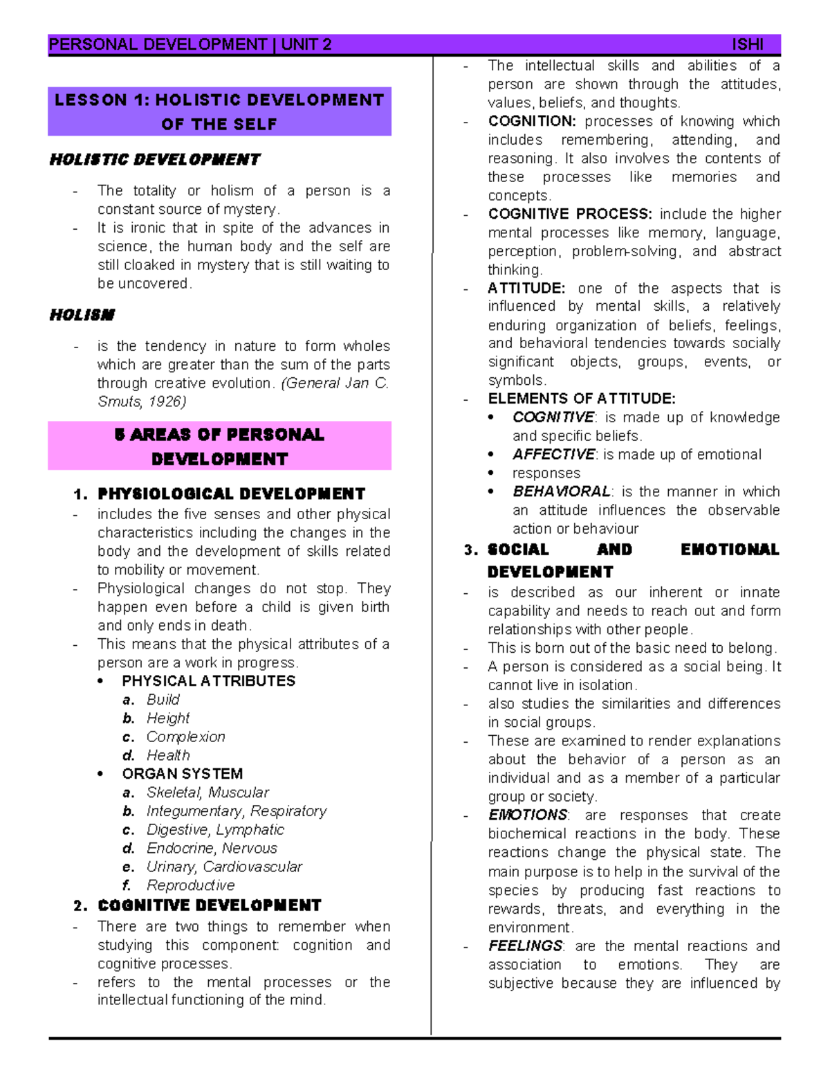Perdev UNIT 2 - Exploring Holistic Development of the Self - Studocu