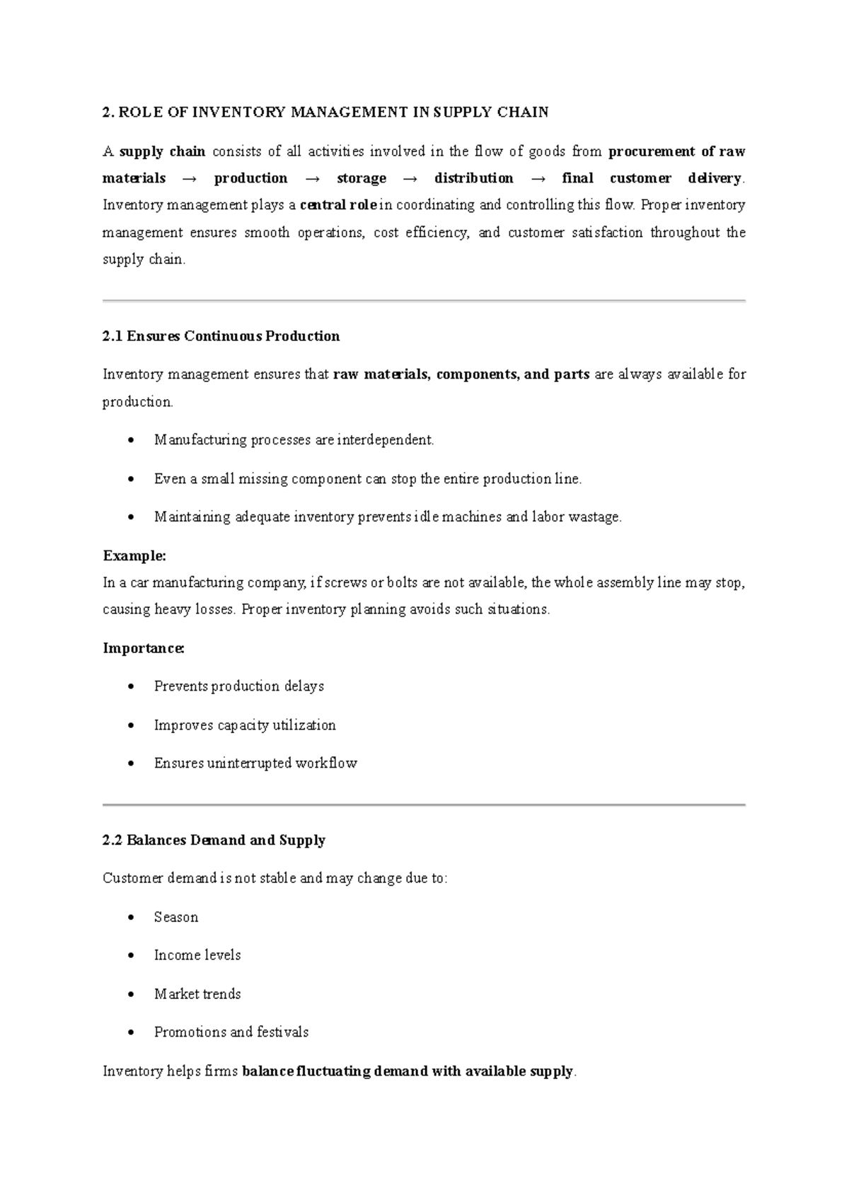 2. ROLE OF INVENTORY MANAGEMENT IN SUPPLY CHAIN (UNIT 1234) - Studocu
