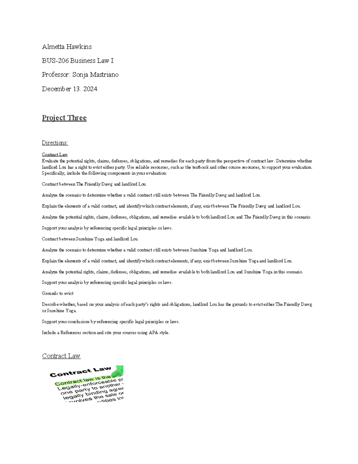 BUS-206 Project 3: Analysis of Contract Law in Business Scenarios - Studocu