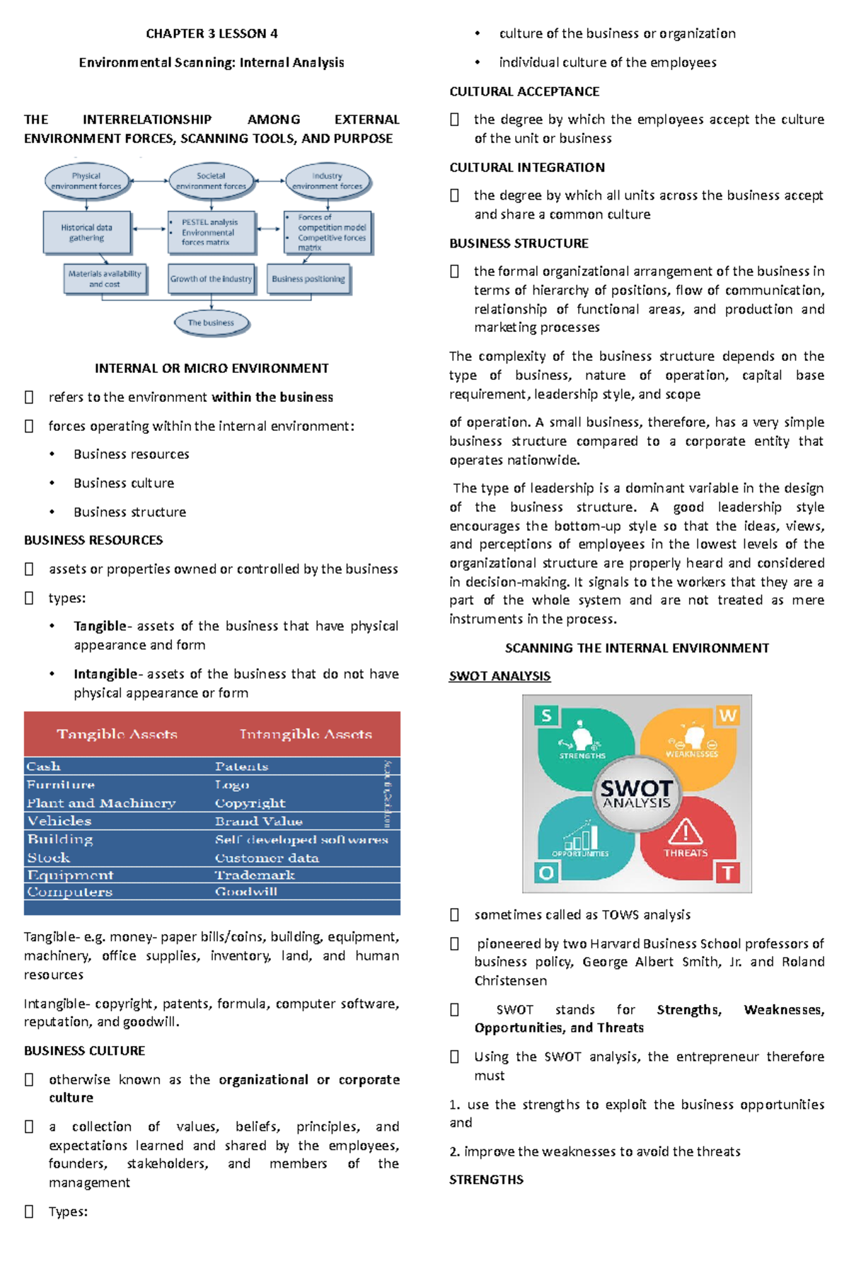 Entrep - Environmental Scanning- Internal - CHAPTER 3 LESSON 4 Environmental Scanning: Internal ...