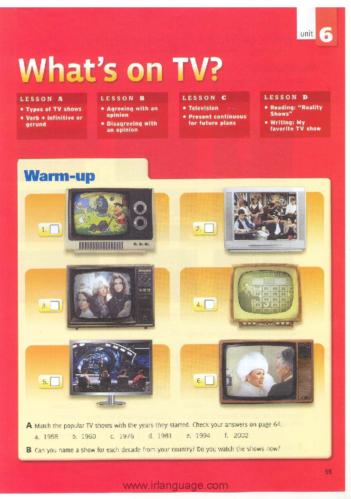 Unit 6: Types of TV Shows - Lesson A, B, C, D Overview - Studocu