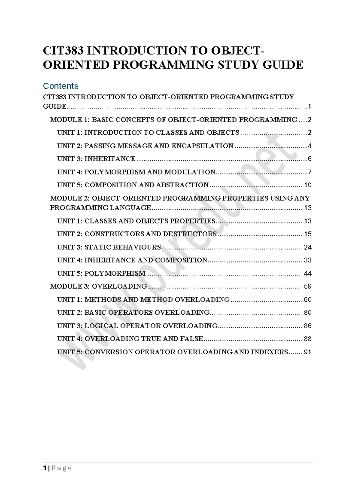CIT383 Object-Oriented Programming Study Guide: Key Concepts & Principles - Studocu