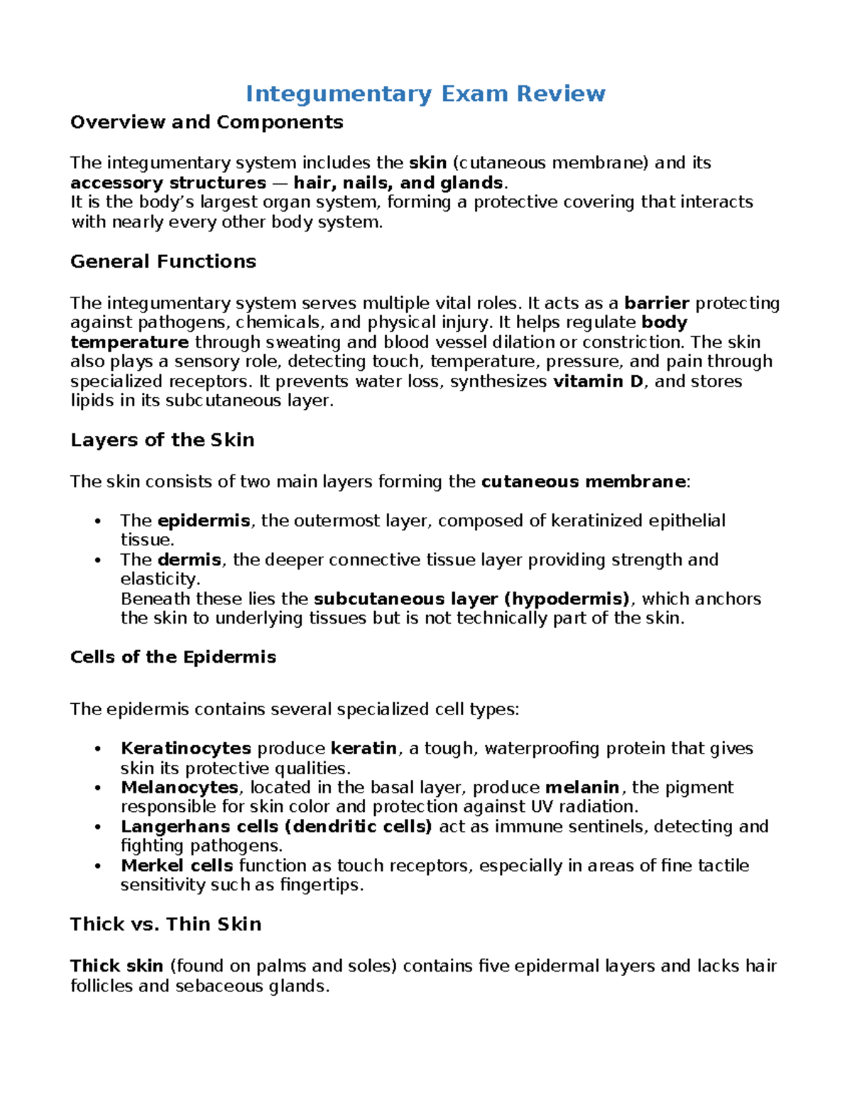 Bone Tissue and Integumentary System Exam Review (BIOL 101) - Studocu