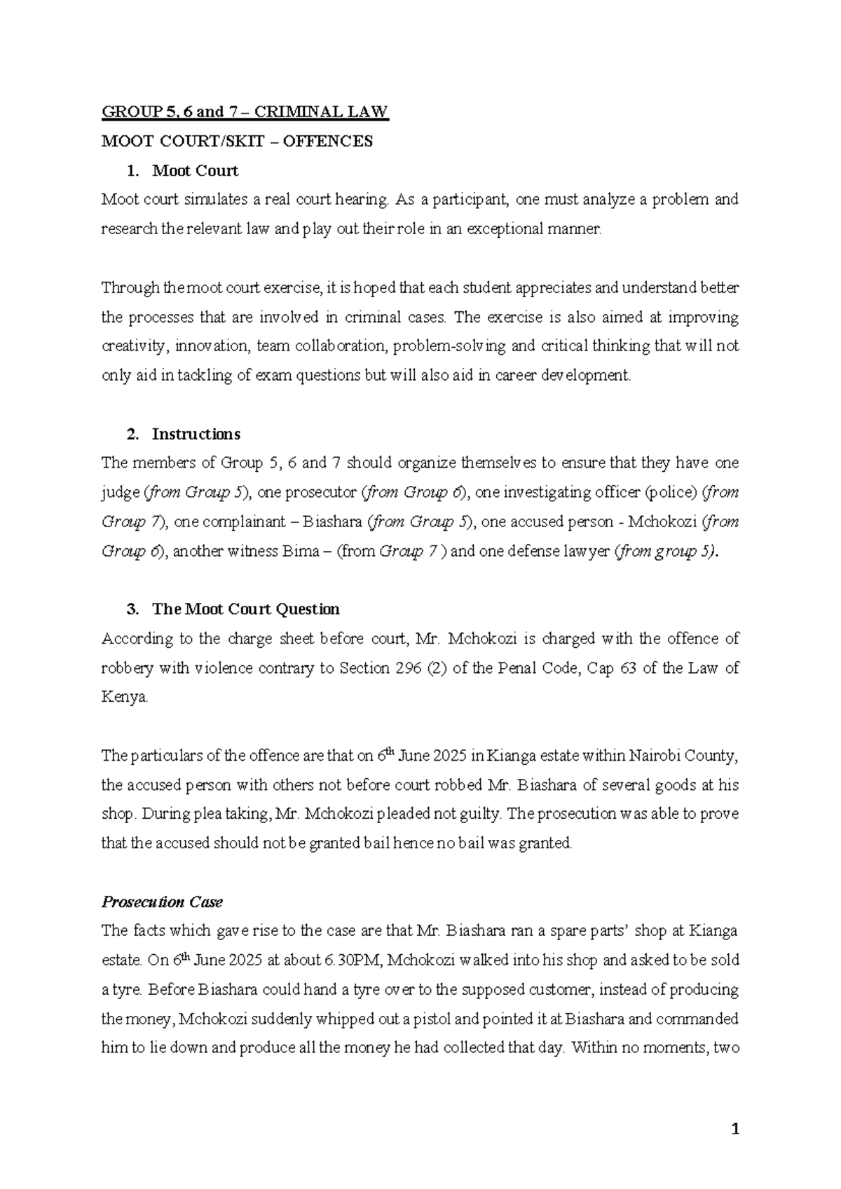 CRIMINAL LAW MOOT COURT: GROUPS 5, 6 & 7 OFFENCES ANALYSIS - Studocu