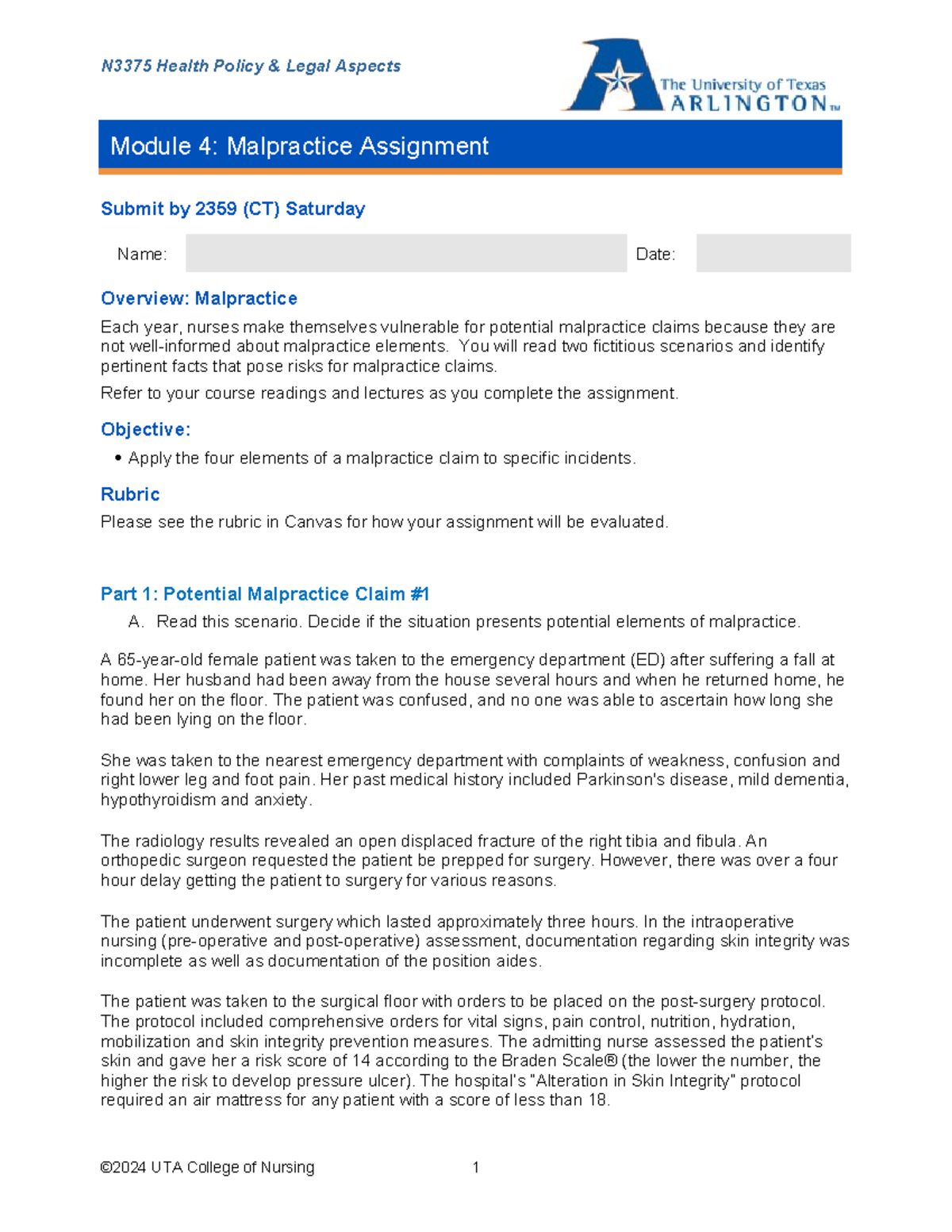 N3375 Module 4 Malpractice Assignment: Analyzing Risk Factors - Studocu