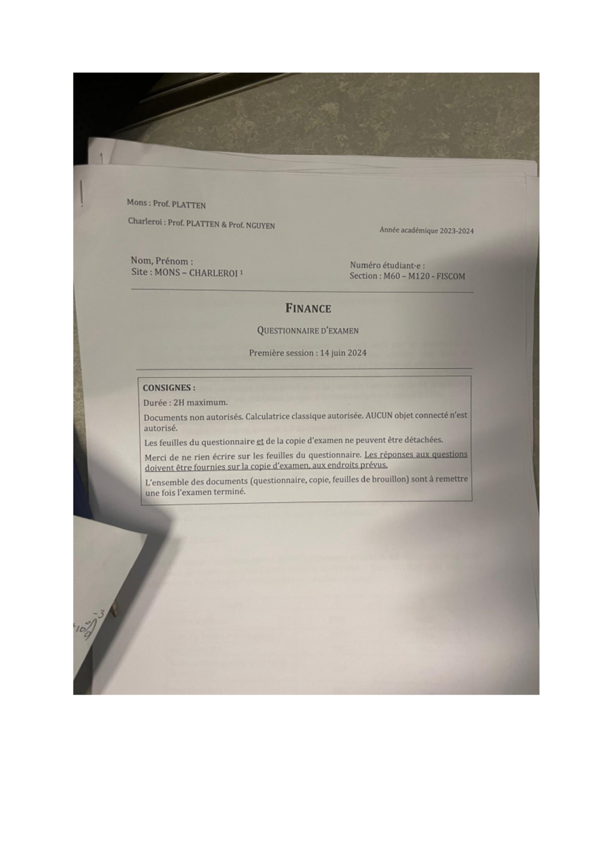 5. Questionnaire Final Exam FISCOM M60 M120 Finance - Jan 2024 - Studocu