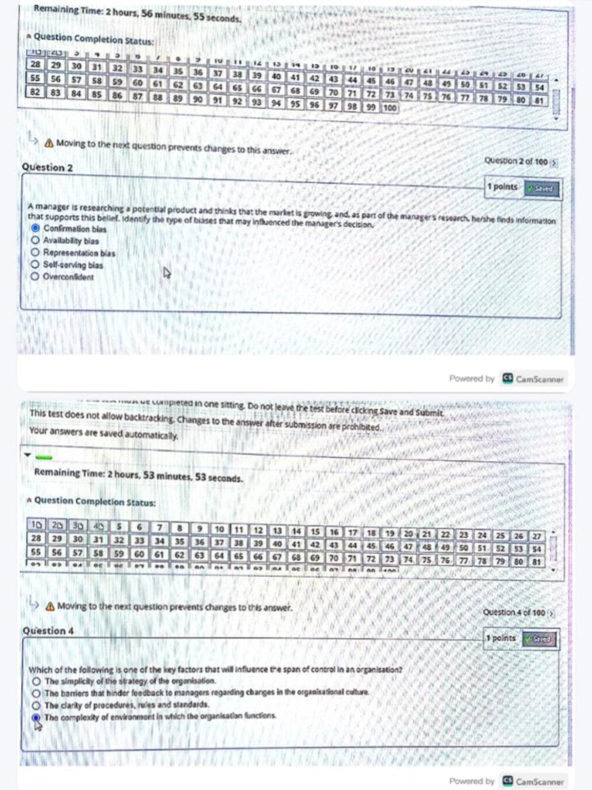 Management 2023 Sept Exam: Question Completion and Bias Analysis - Studocu