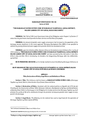 Executive Order - Barangay EO - SAMPLE OF AN EXECUTIVE ORDER Republic ...