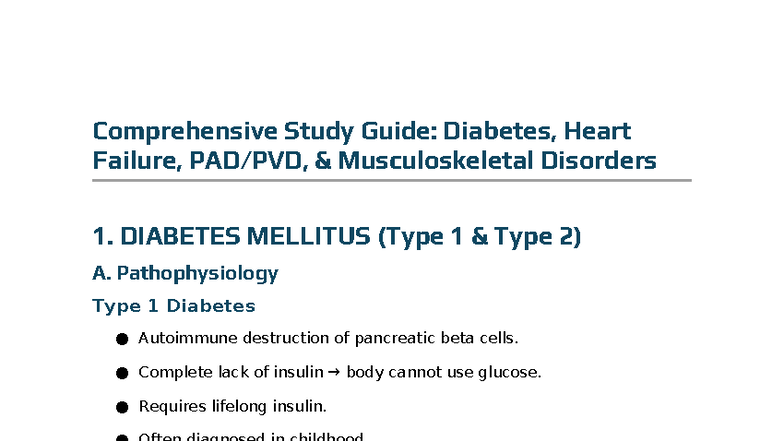 Comprehensive Study Guide: Diabetes, CHF, and MSK Disorders - Studocu
