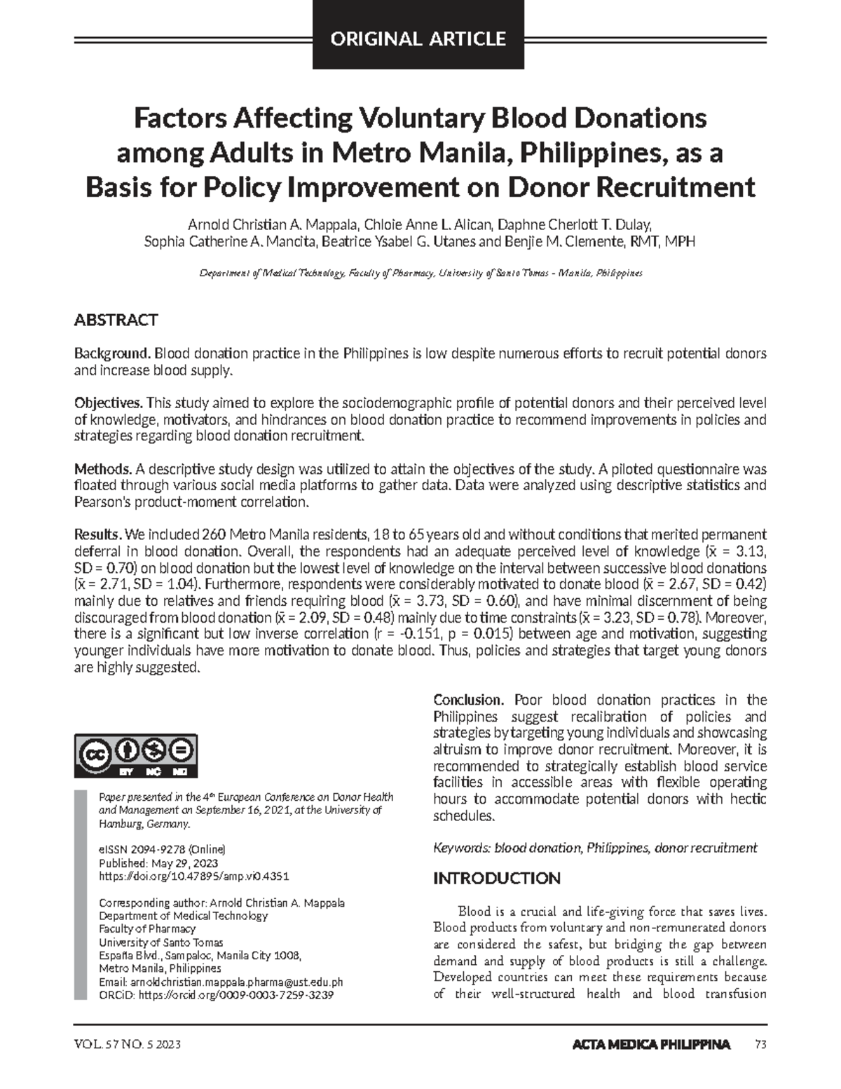 Factors Influencing Blood Donation in Metro Manila: Policy Recommendations - Studocu