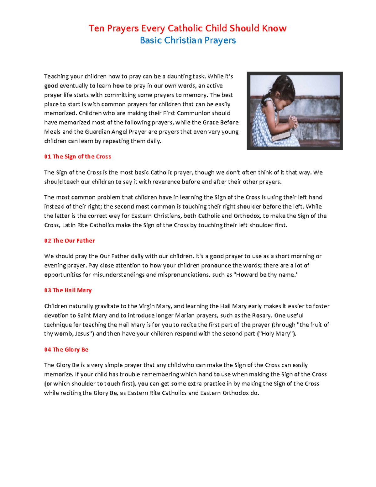 Ten Prayers Every Catholic Child Should Know - While it's good ...