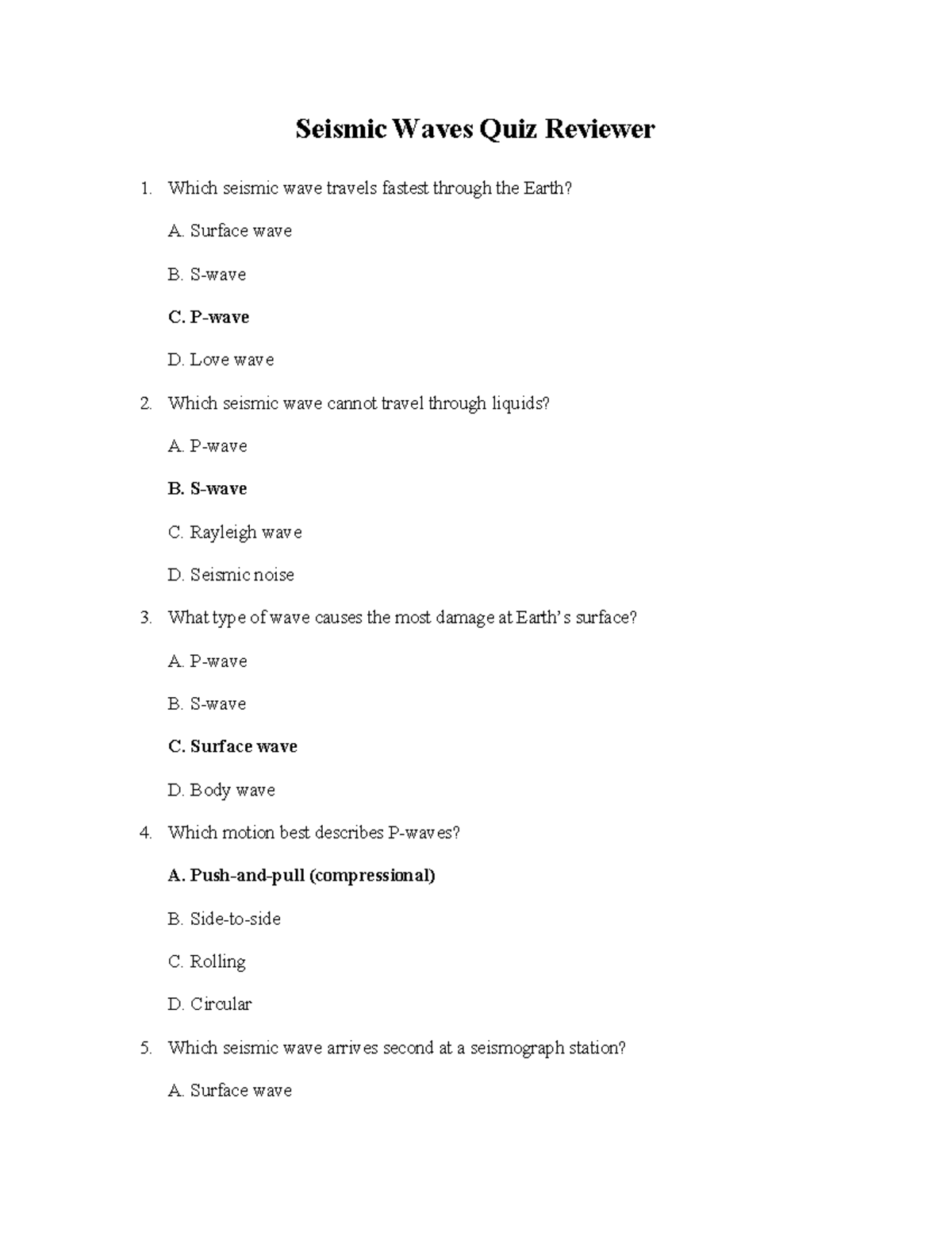 Seismic Waves Quiz Reviewer (Course Code: SW101) - Studocu