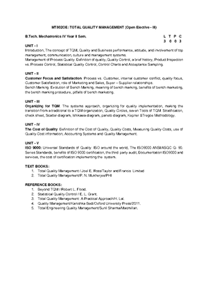 TQM Syllabus - MT802OE: TOTAL QUALITY MANAGEMENT (Open Elective - III ...