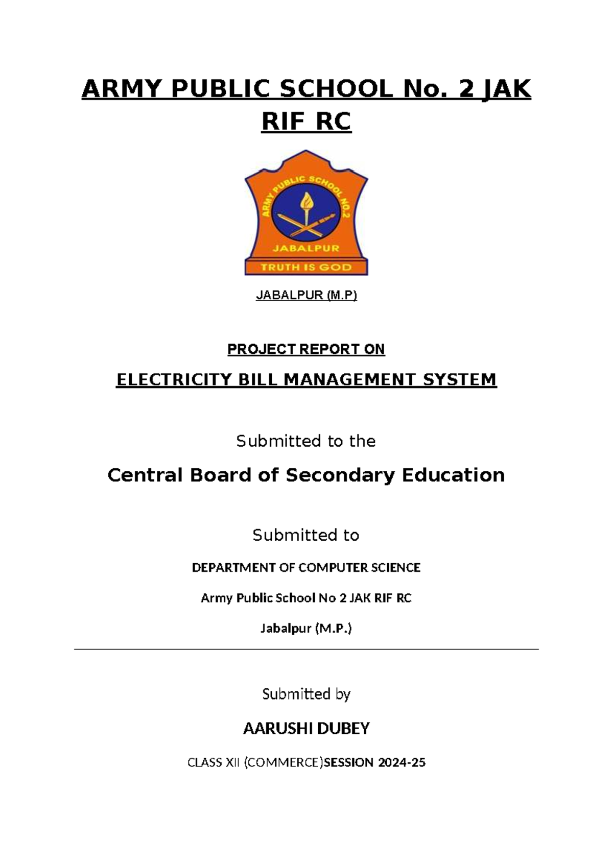 Electricity Bill Management System Project Report - Class XII (CS) - Studocu