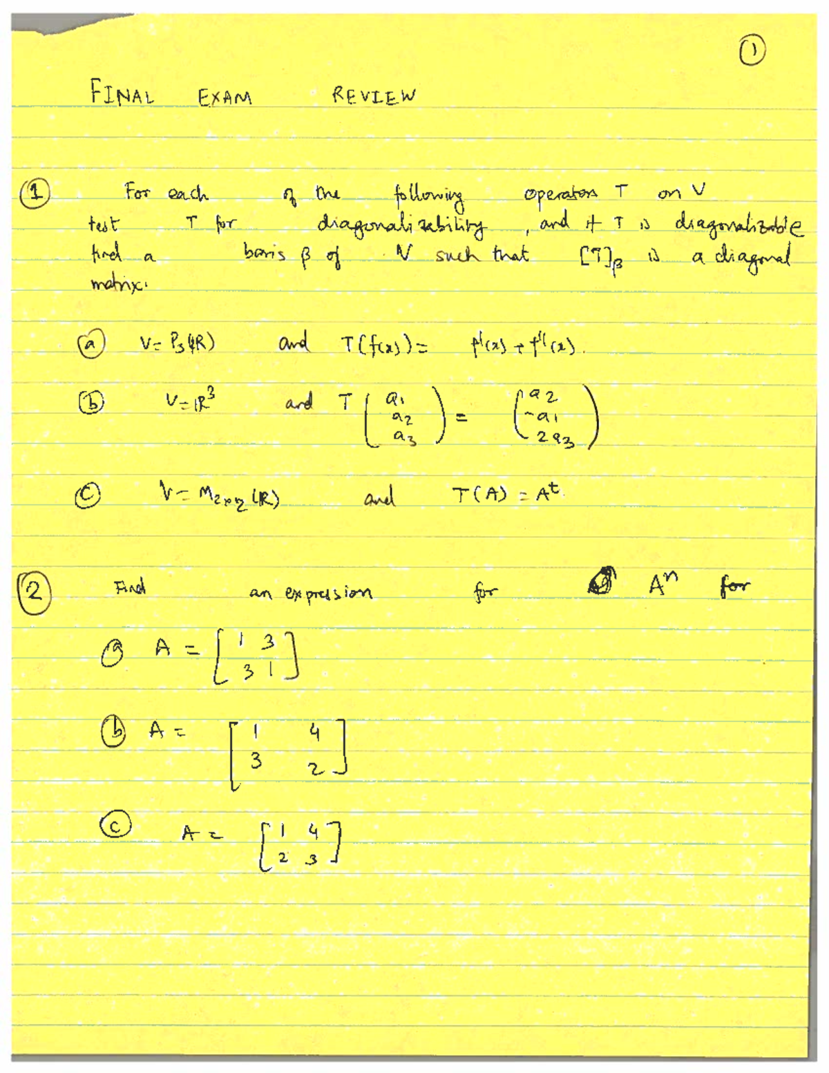FINAL EXAM REVIEW: Linear Algebra (MATH 202) - Studocu