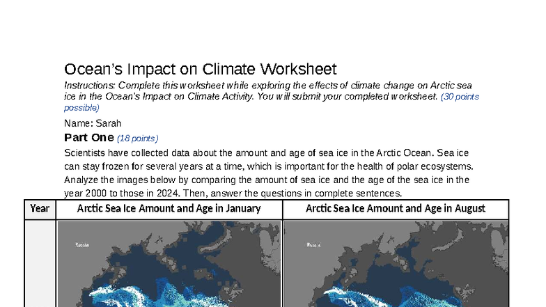 Impact on Climate Activity Worksheet (02 05) - Arctic Sea Ice Analysis ...