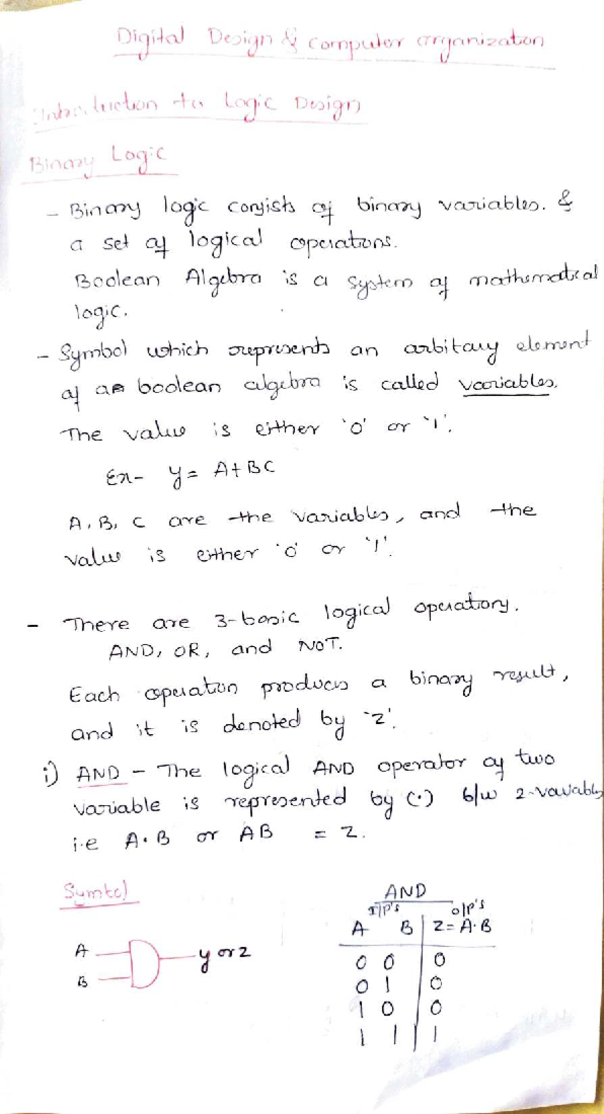 DDCO MOD1 Notes: Introduction to Logic Design and Boolean Algebra - Studocu