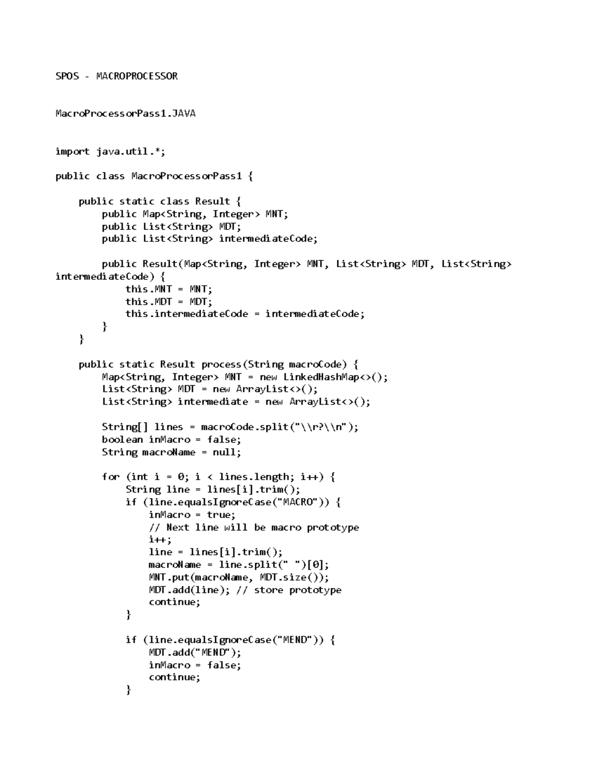 SPOS - Macro Processor Implementation Notes - Studocu