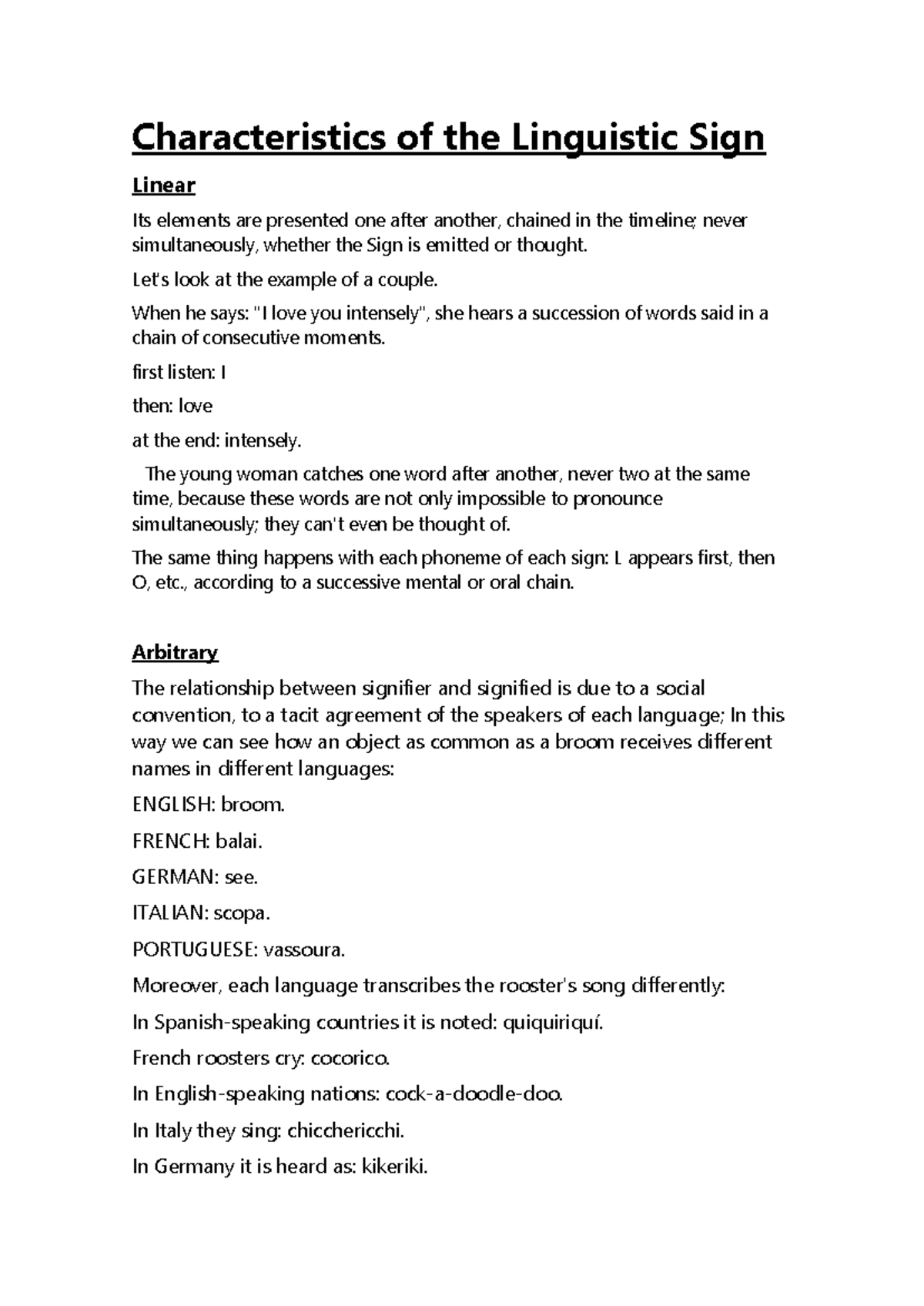 Characteristics of the Linguistic Sign - Characteristics of the ...