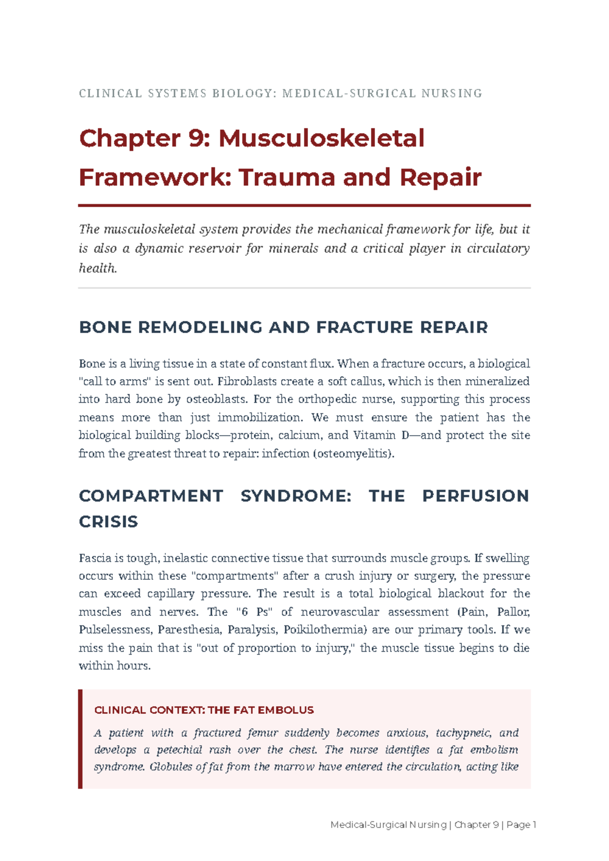 CLINICAL SYSTEMS BIOLOGY: NURSING Chapter 9 - Musculoskeletal Trauma ...