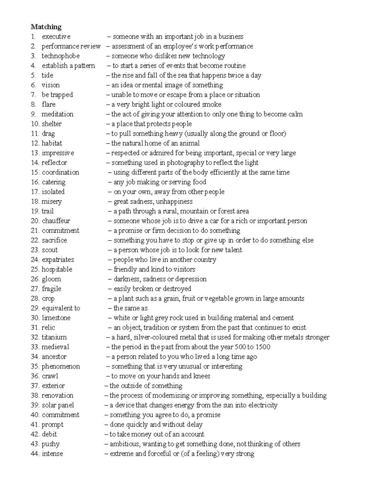 Vocabulary for ME Entrance Exam: Key Terms and Definitions - Studocu