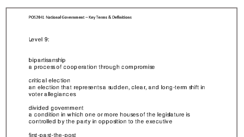 POS2041 National Government Key Terms & Definitions - Chapter 9 Vocab ...