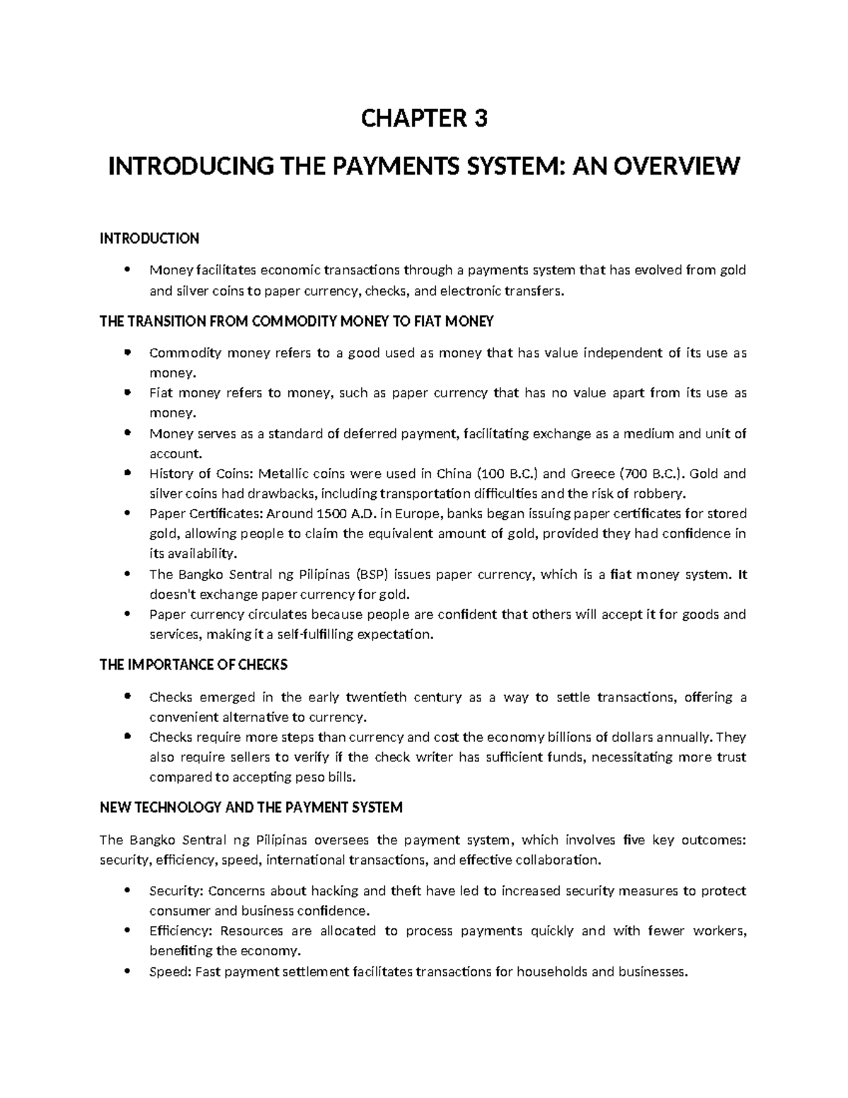 CHAPTER 3: OVERVIEW OF THE PAYMENTS SYSTEM IN FINMAN HANDOUTS - Studocu