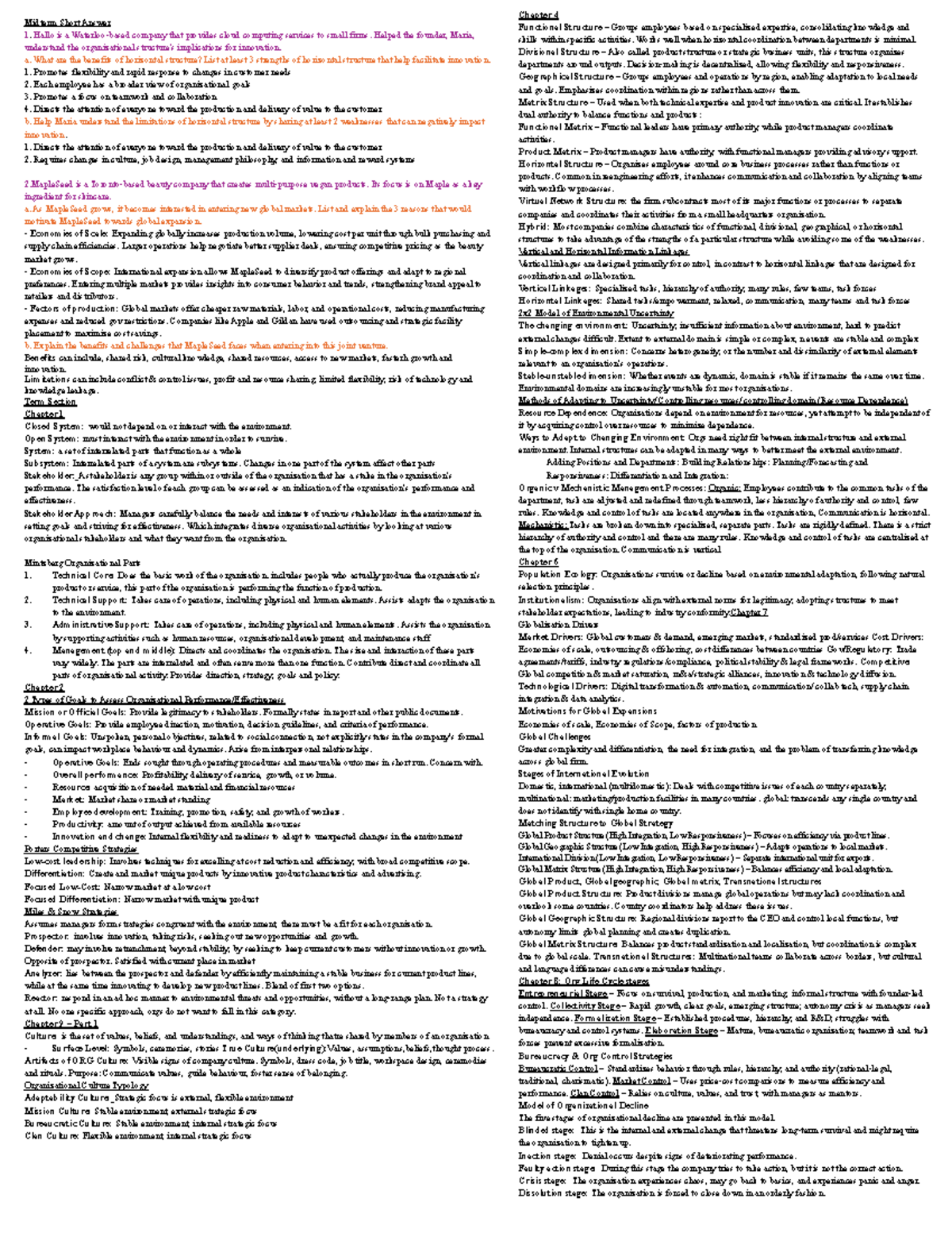 Midterm Cheat Sheet: Organizational Behavior (OB) Insights - Studocu